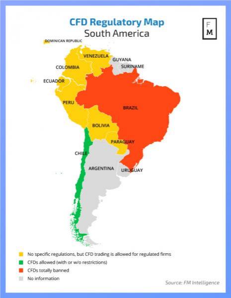 Map of CFD trading throughout the world